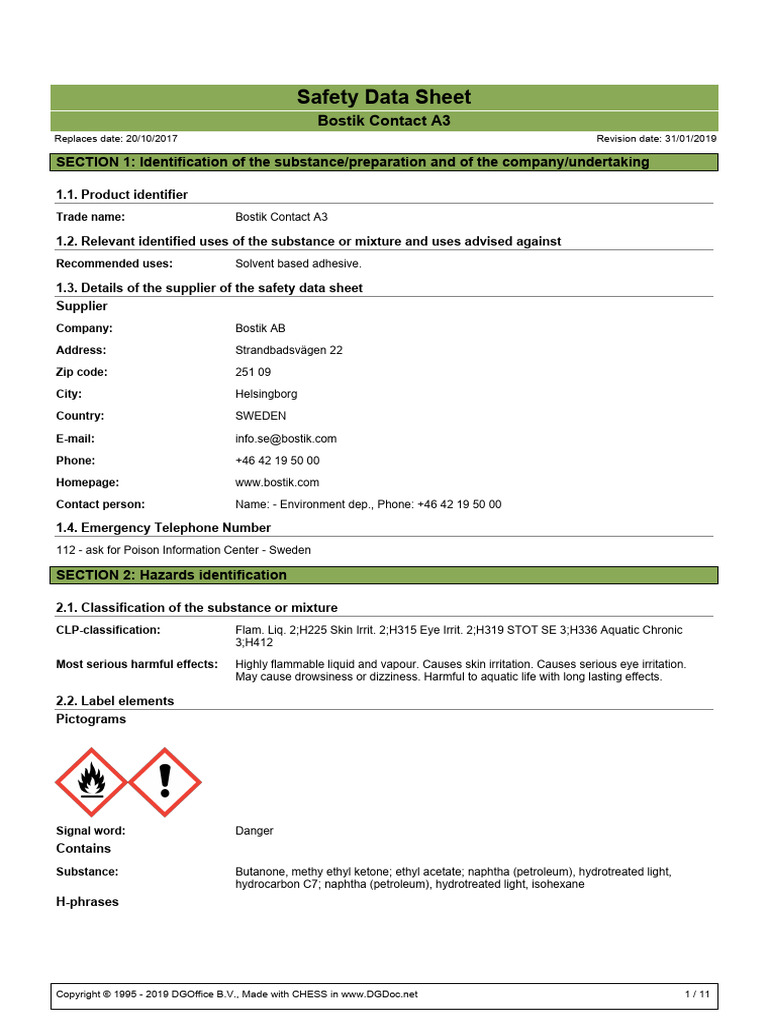 Sds Contact A3 en | PDF | Toxicity | Waste