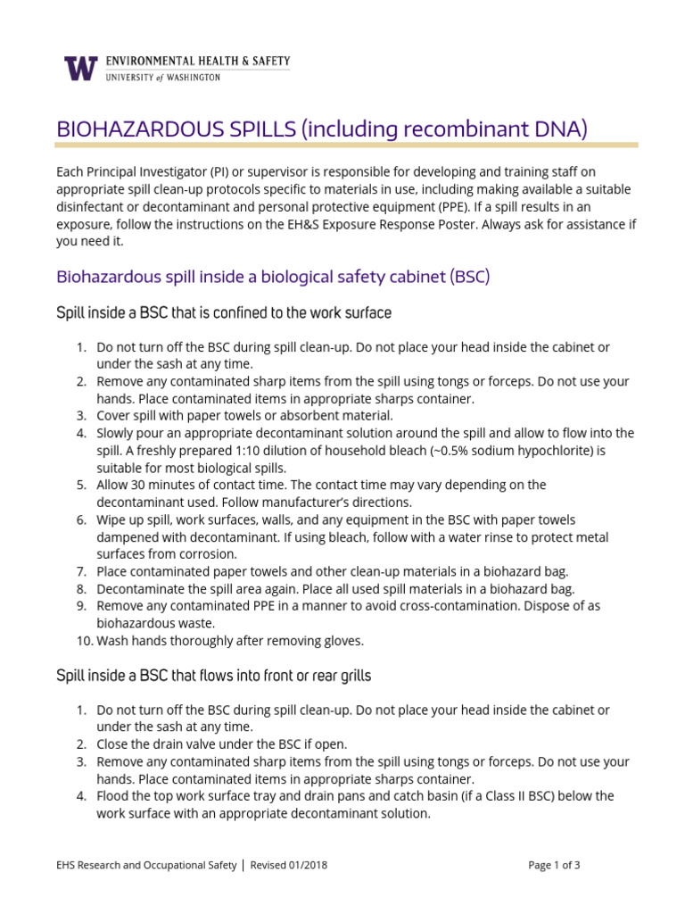biohazardous-spills | Download Free PDF | Personal Protective Equipment | Environmental Remediation