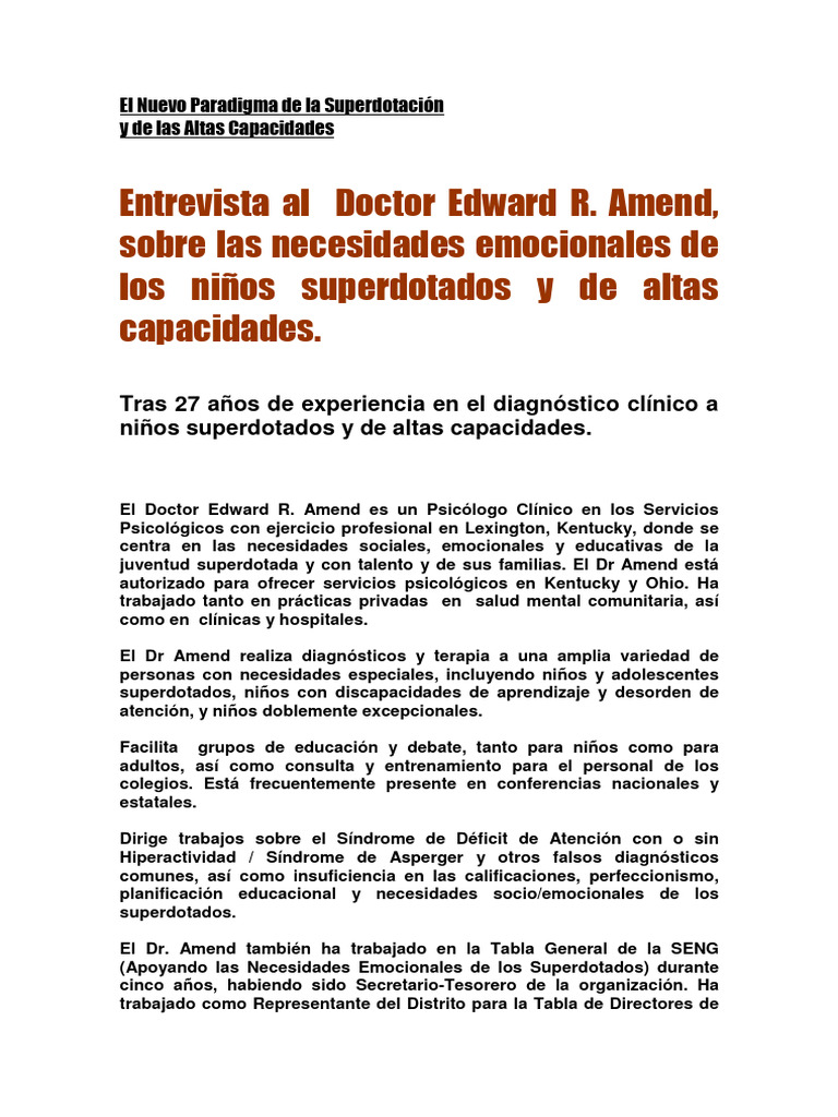Entrevista Al Doctor Edward R. Amend | PDF | Dotamiento intelectual ...
