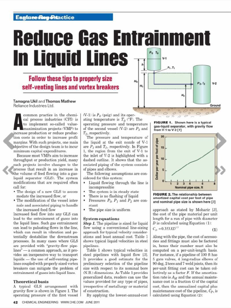 Reducing Gas Entrainment | PDF | Pipe (Fluid Conveyance) | Fluid Dynamics
