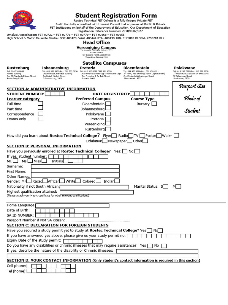 Rostec FET Registration Form 2020 | PDF | Fee | Academic Term