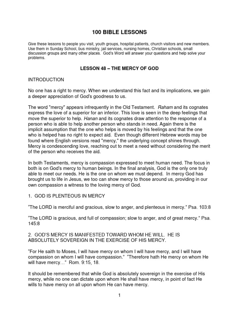 100 Bible Lessons Lesson 48 | PDF | Mercy | Love