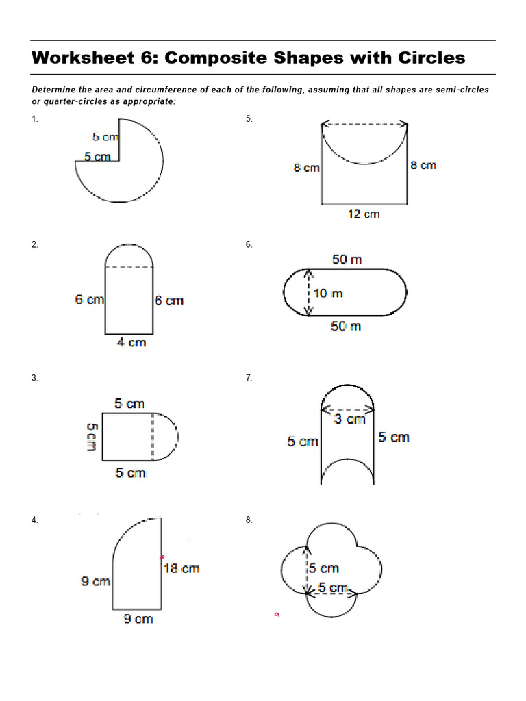 WORKSHEET 6. Composite Figures With Circles | PDF | Computers