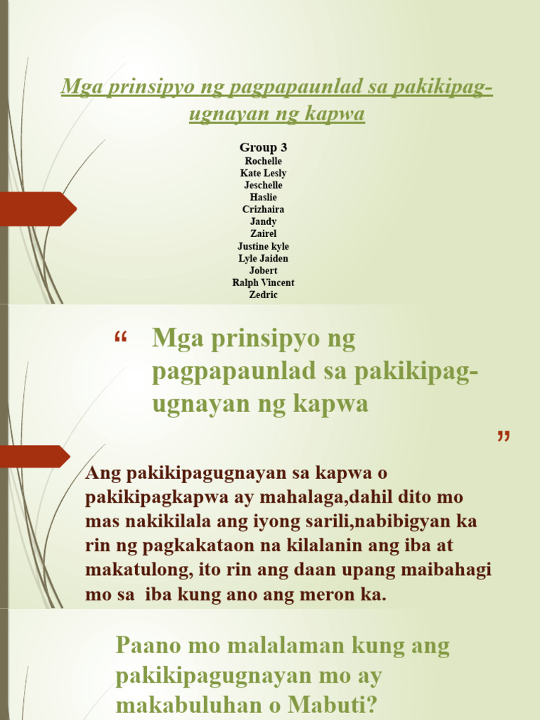 Mga Prinsipyo NG Pagpapaunlad Sa Pakikipag Ugnayan NG Kapwa | PDF