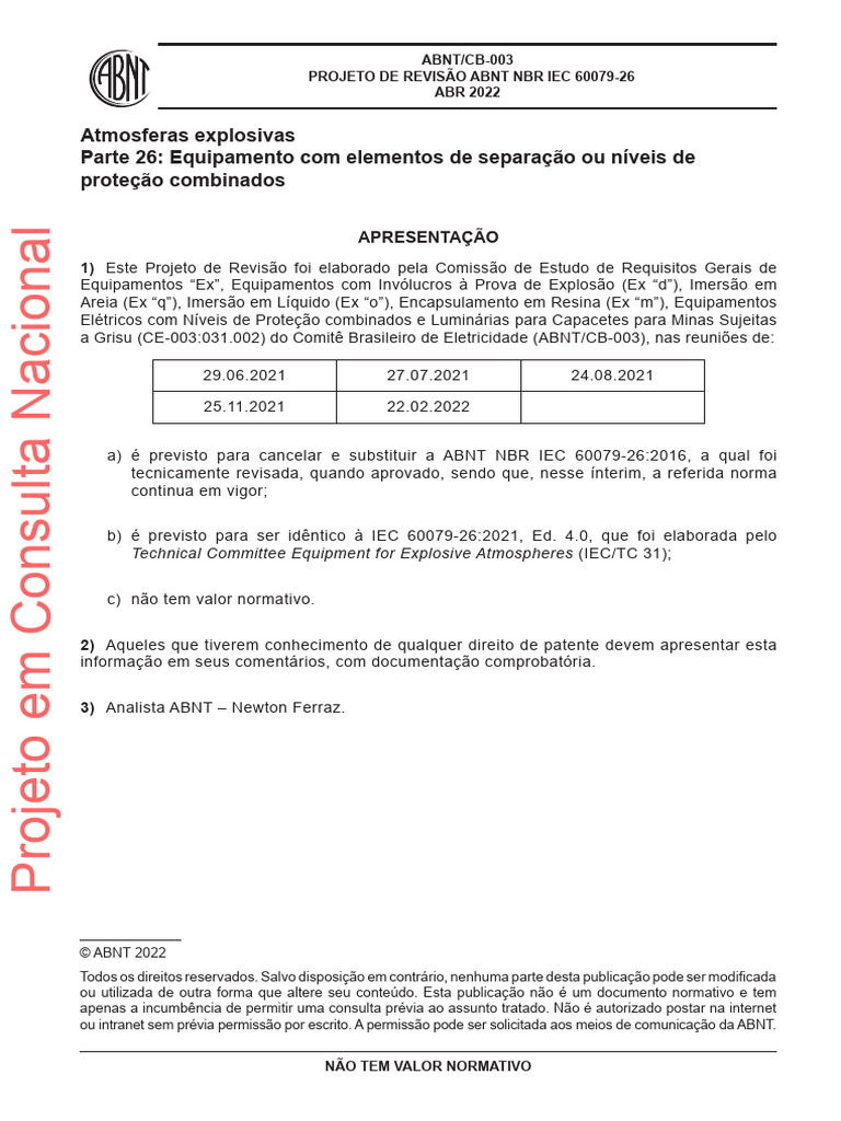 Revisão da ABNT NBR IEC 60079-26:2022 | PDF | Resistência dos materiais