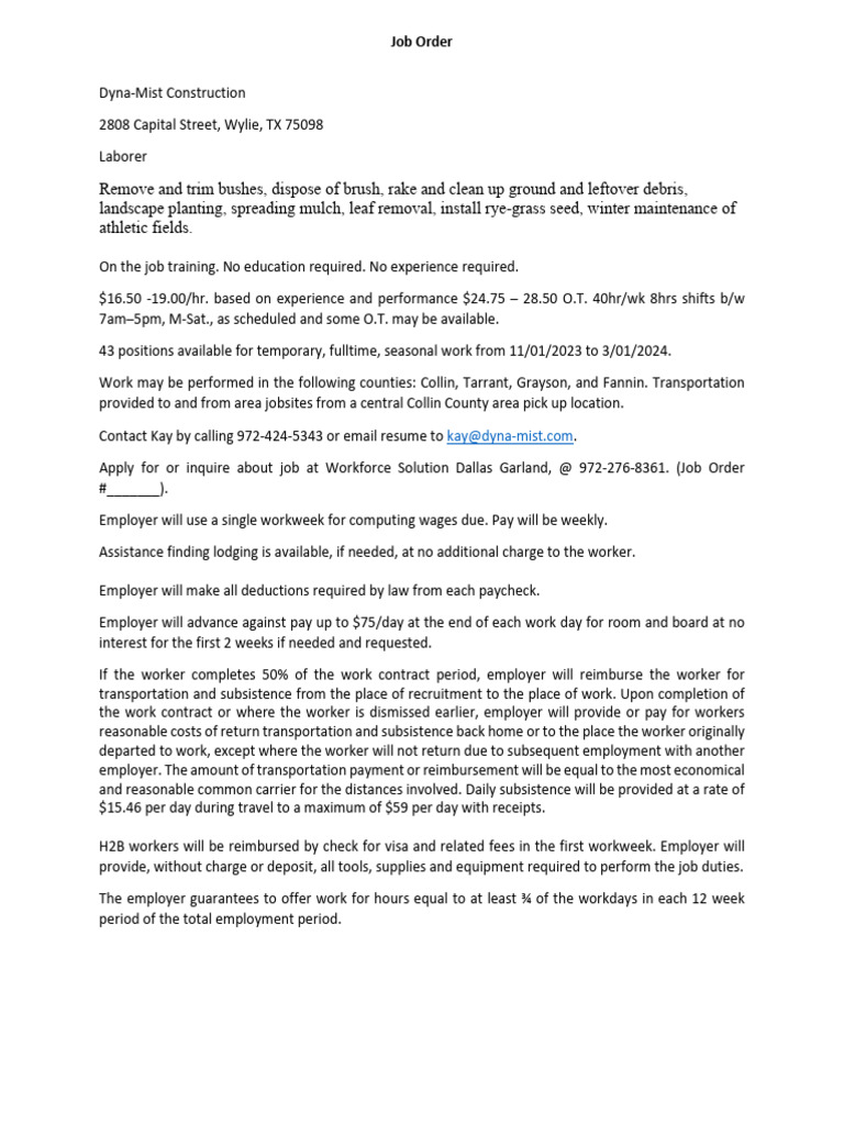 Seasonal Laborer Jobs at Dyna-Mist | PDF | Employment | Labor