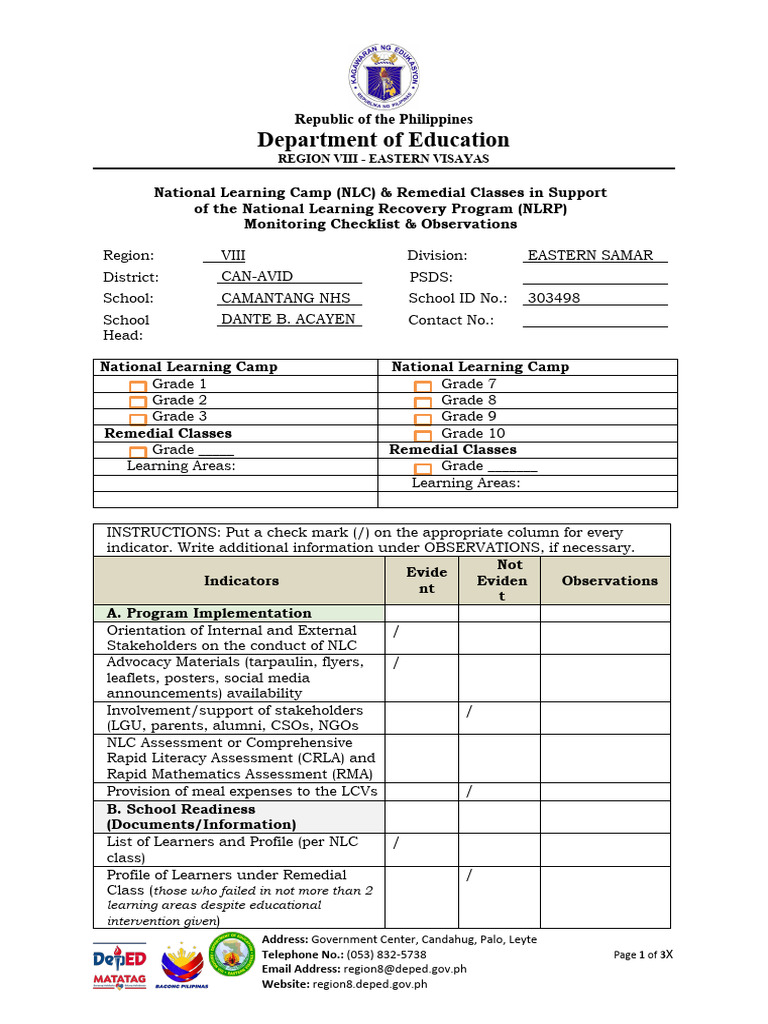 Monitoring Tool NLC 2024 | PDF | Learning | Behavior Modification