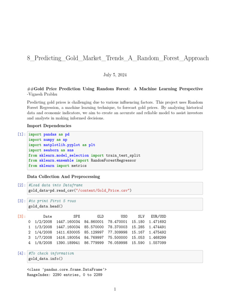 Gold Price Prediction Using RandomForestRegressor and ML | PDF ... Gold Price Prediction Using RandomForestRegressor and ML | PDF ...