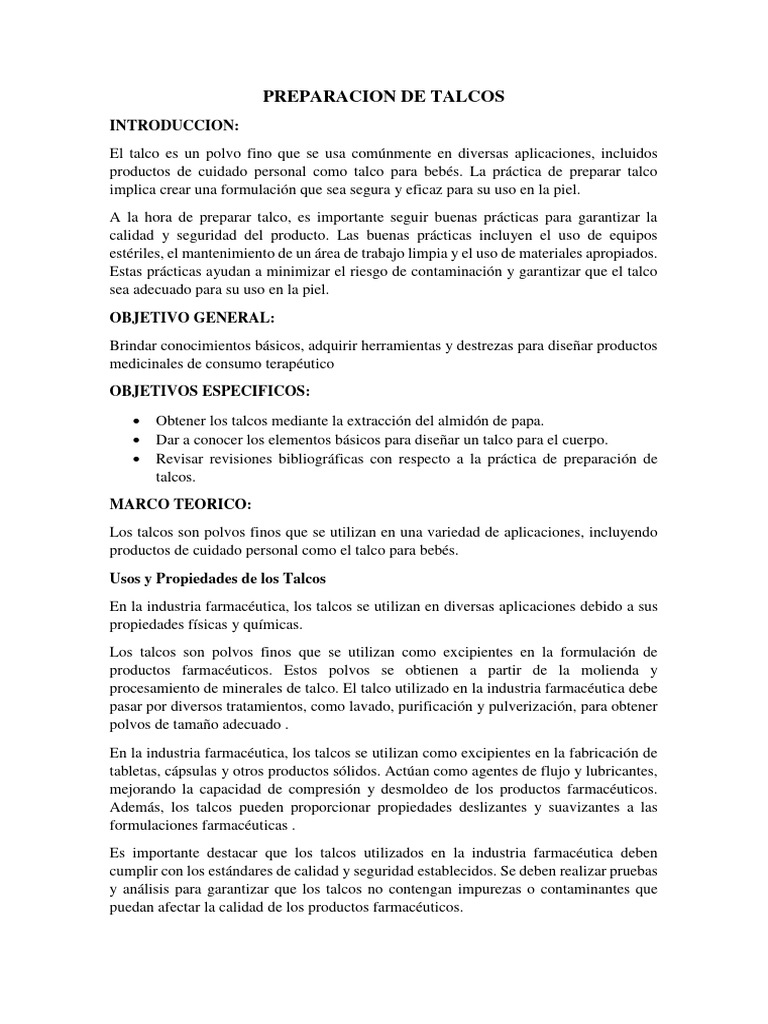 Preparacion de Talcos | PDF | Medicamentos con receta | Industria ...