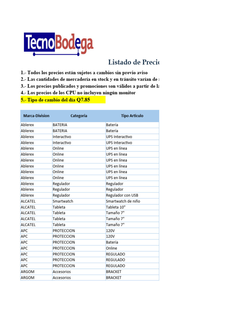 Lista de Precios Tecnobodega.01 | PDF | Impresora (Computación) | Dell