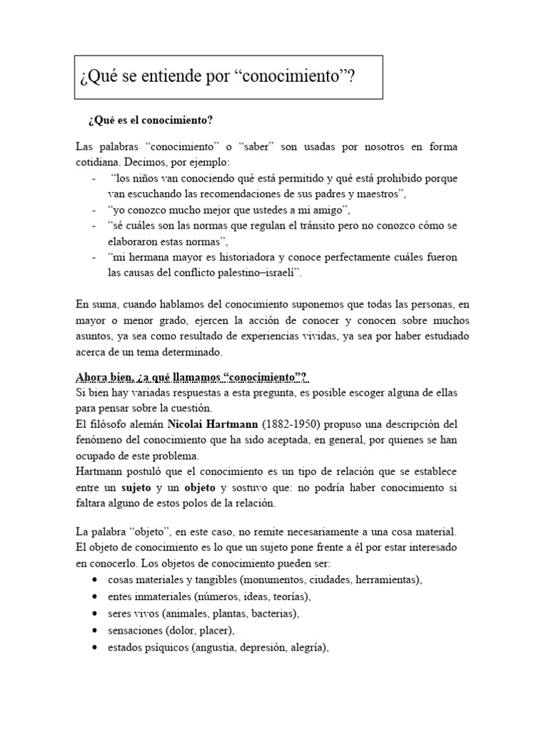 Qué Se Entiende Por Conocimiento | PDF | Conocimiento | Mente
