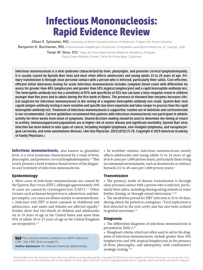 Infectious Mononucleosis Rapi | PDF | Infection | Immunology