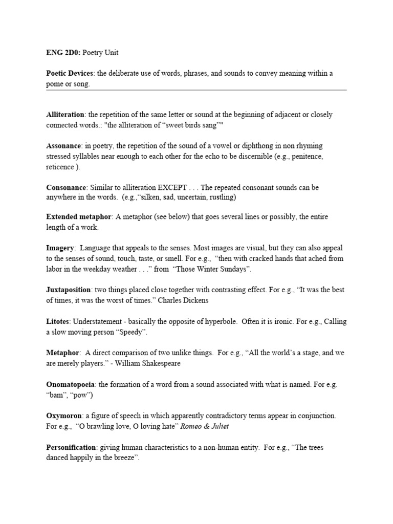 Poetry Unit - Poetic Devices | PDF