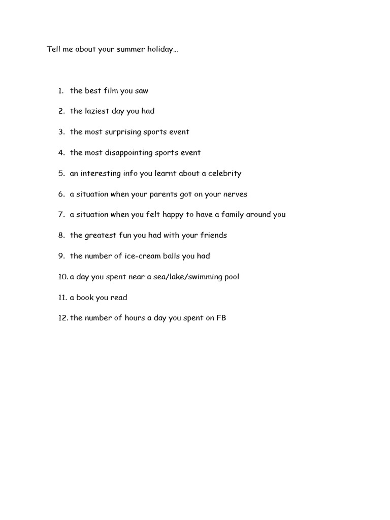Summer Holiday Reflection Worksheet | PDF