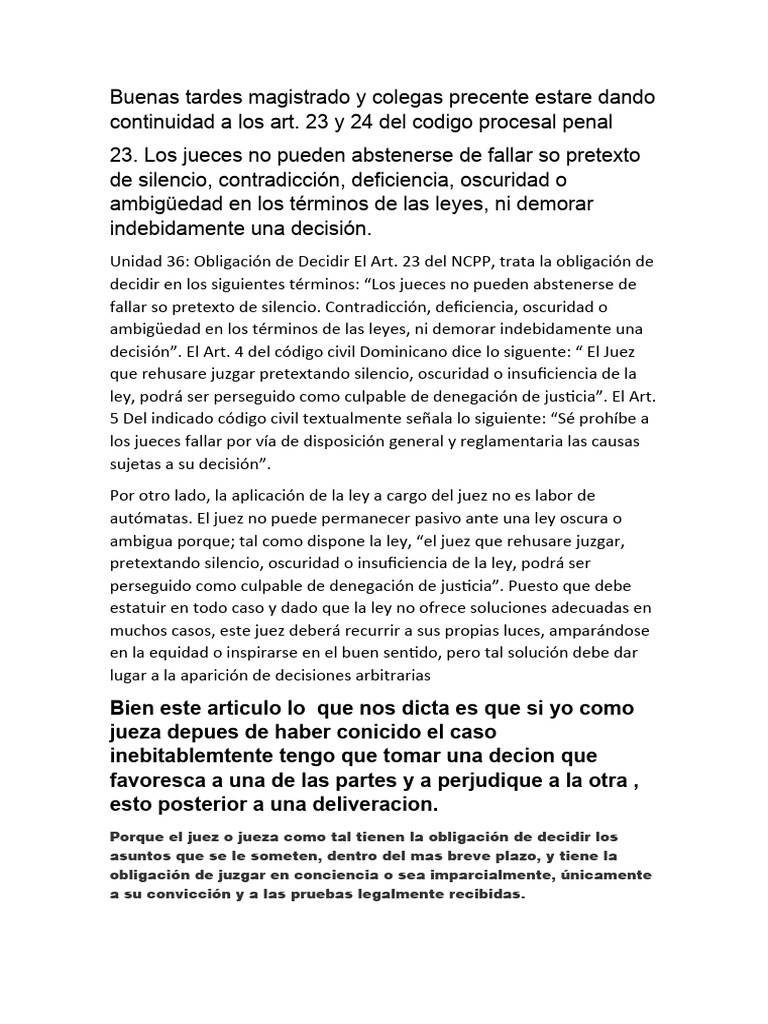 Art. 23 y 24 Expo. CPP | PDF | Juez | Sentencia (ley) Art. 23 y 24 Expo. CPP | PDF | Juez | Sentencia (ley)