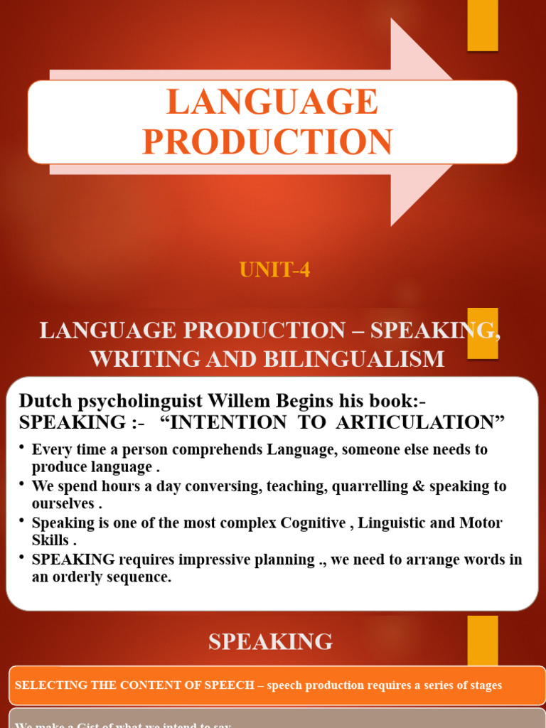 Unit - 4 Language Production | PDF | Multilingualism | Speech