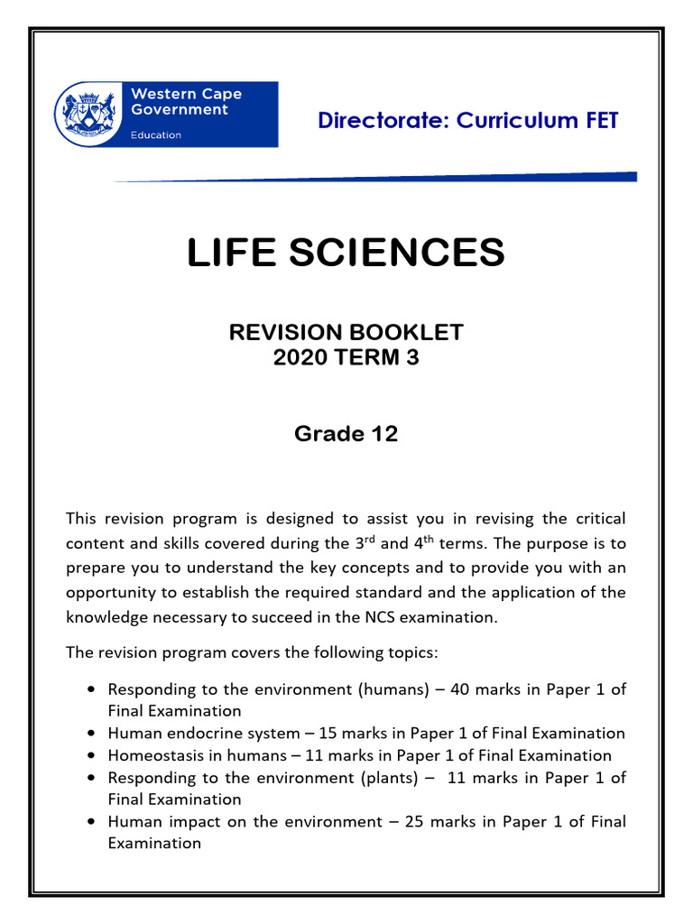 Life Sciences Revision Pack Grade 12 Term 3 - 2020 | PDF | Nervous ...