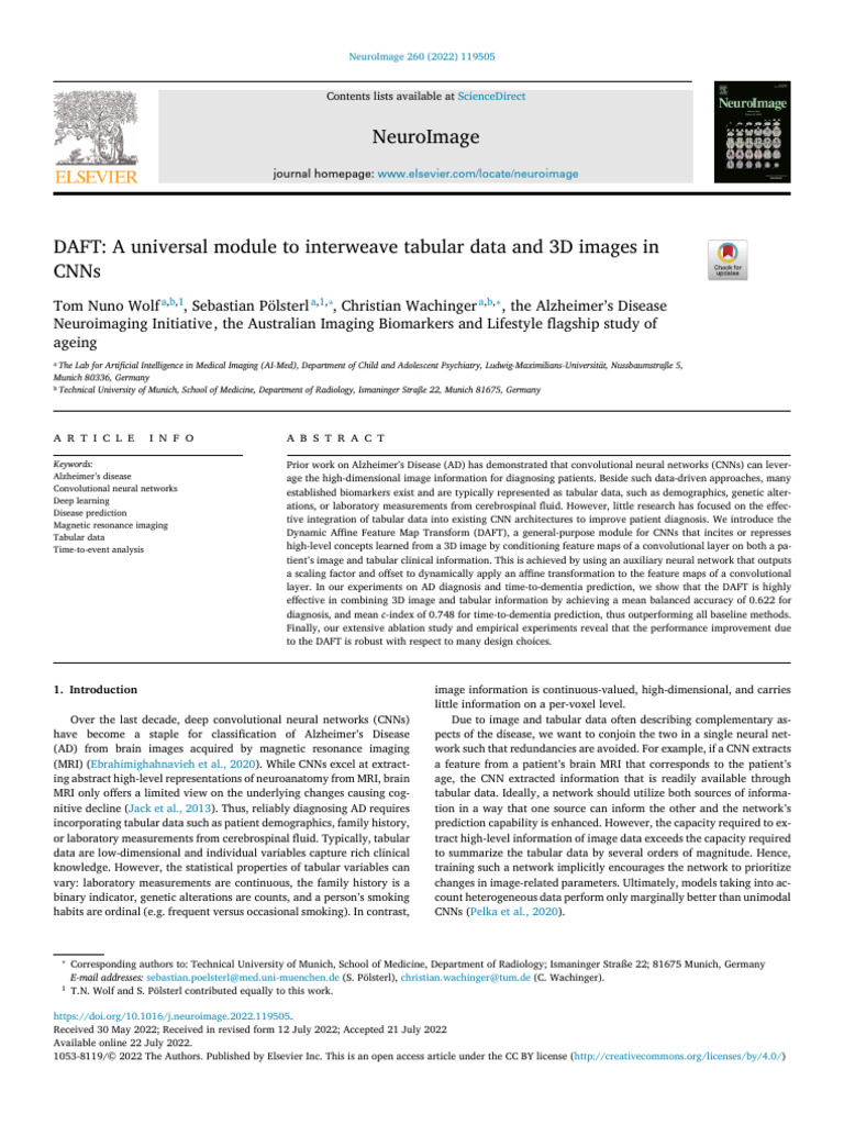 DAFT A Universal Module To Interweave Tabular Data and 3D Ima - 2022 - NeuroIma | PDF | Applied ...