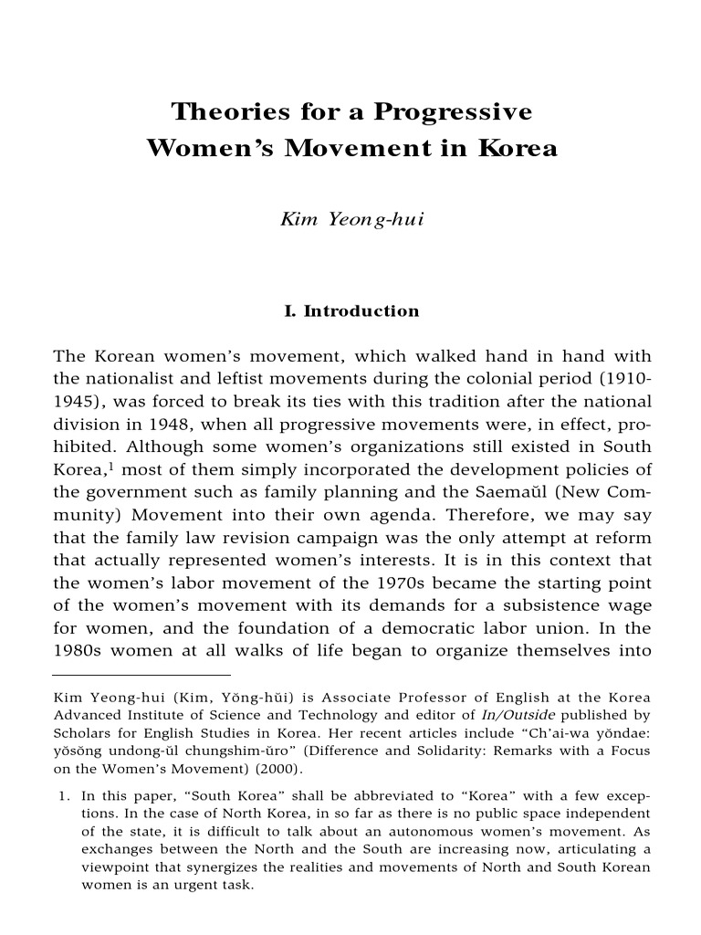 Theories For A Progressive Women's Movement in Kor | PDF | Feminism ...