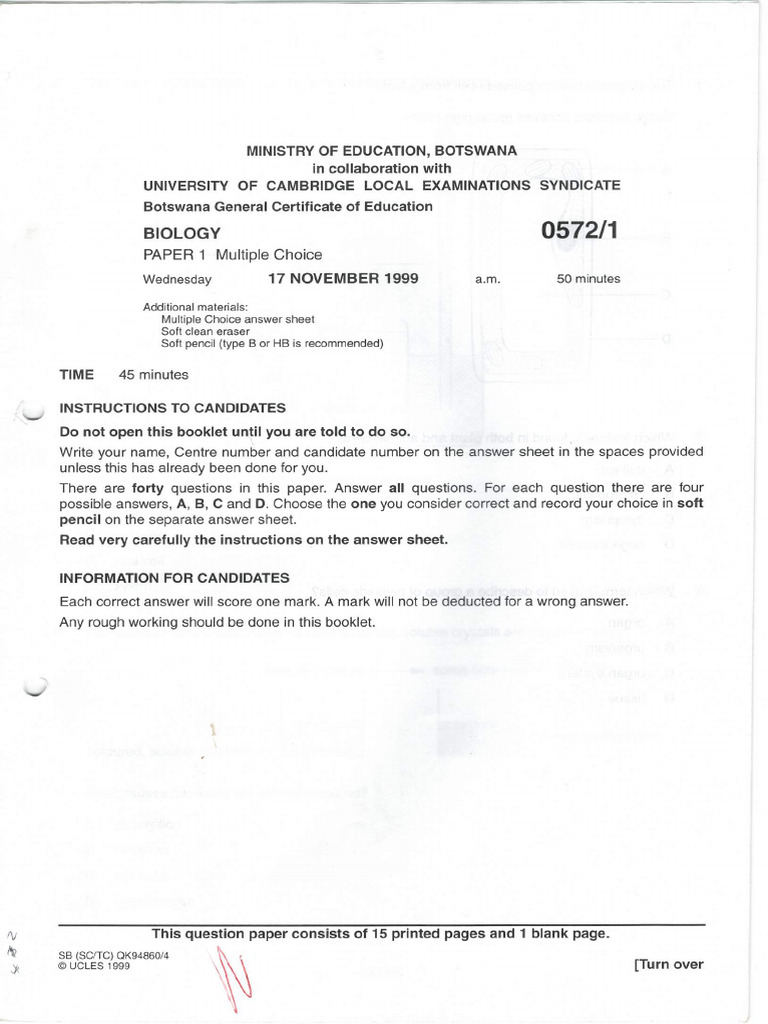 BIO PAPER 1 1999 | PDF