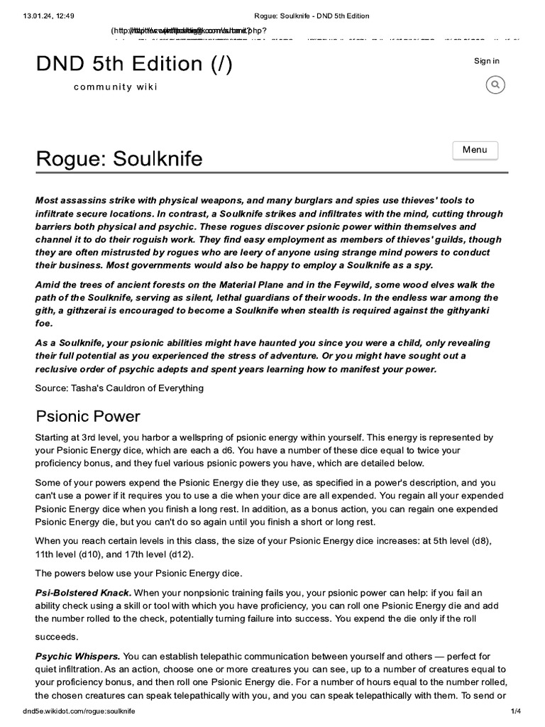 Rogue - Soulknife - DND 5th Edition | PDF