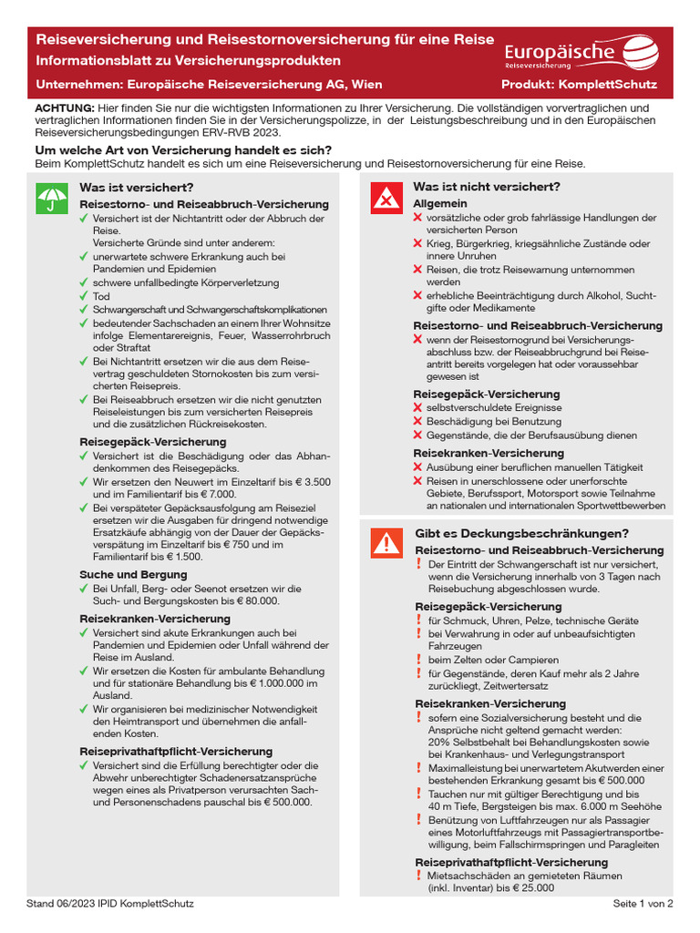 Informationsblatt - KomplettSchutz IPID KS - 2021 DE 003 | PDF