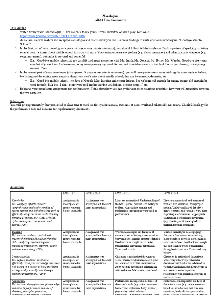 Goodbye Middle School Monologue | PDF | Communication | Genre