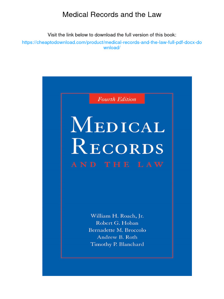 Medical Records and The Law., 978-0763734459 | PDF | Medical Record ...