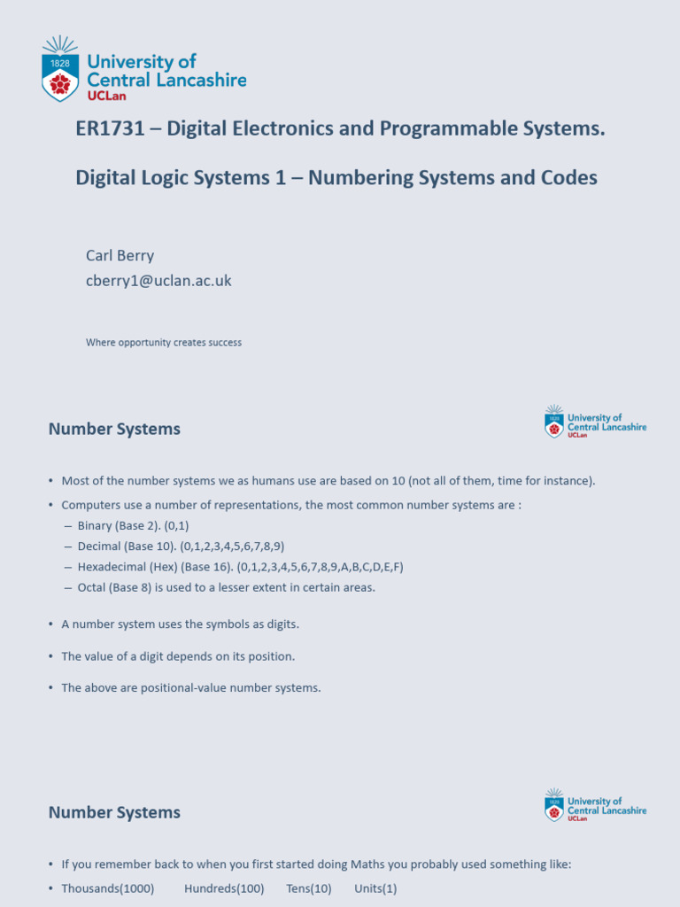 Digital Lecture 01 - Number Systems and Codes | PDF | Mathematical ...