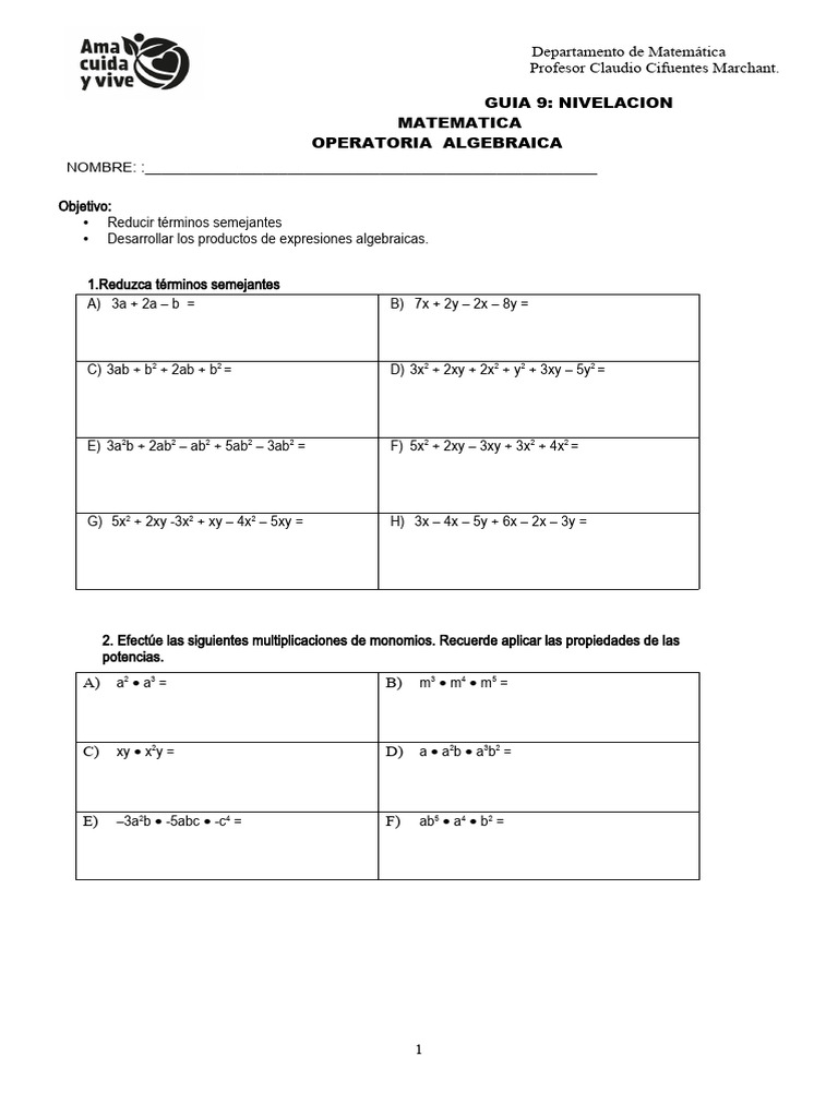 M1 NIVELACION 9 algebra | PDF