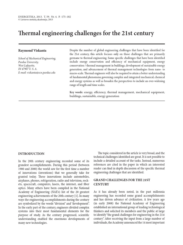 62 Thermal Engineering Challenges For The 21st Century | PDF | Solar ...