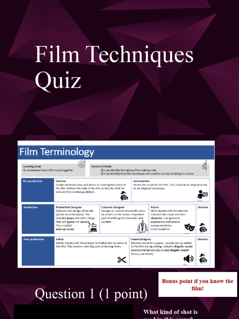 Film Techniques Quiz | PDF