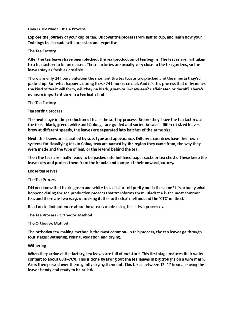 How Is Tea Made - It's A Process | PDF | Tea | Caffeinated Drinks