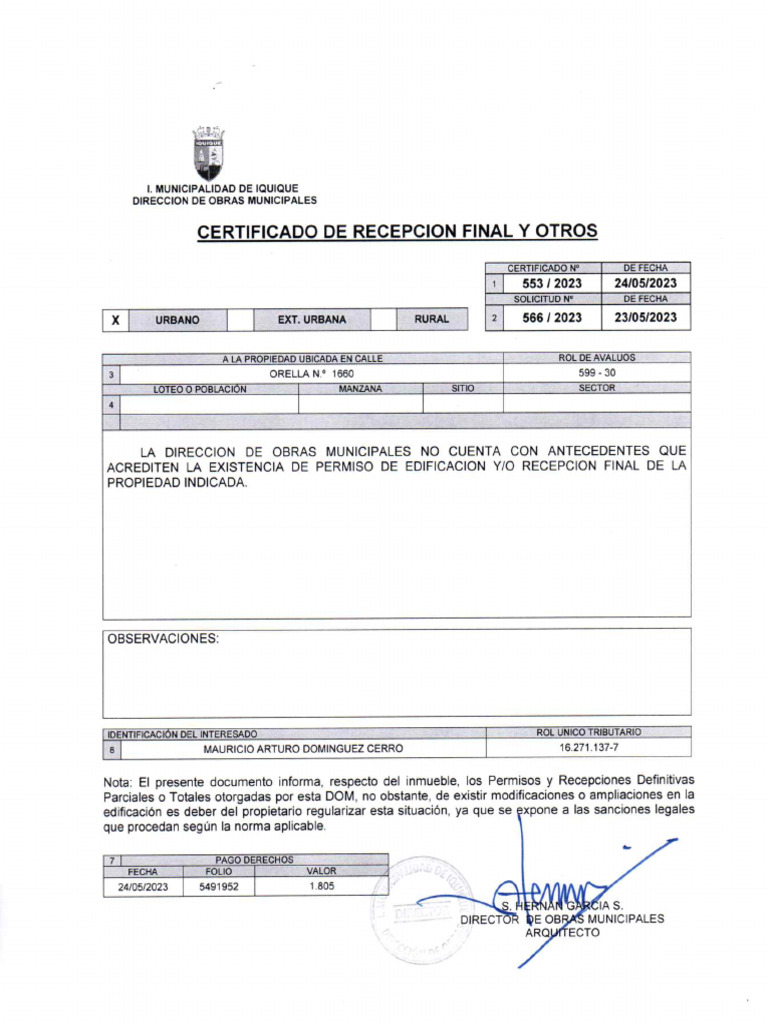 Certificado de Recepcion final | PDF