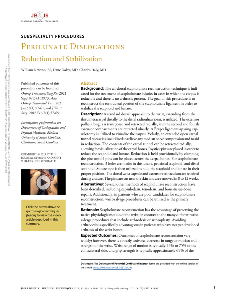 Perilunate Dislocations Reduction And.8 | PDF | Anatomy | Hand