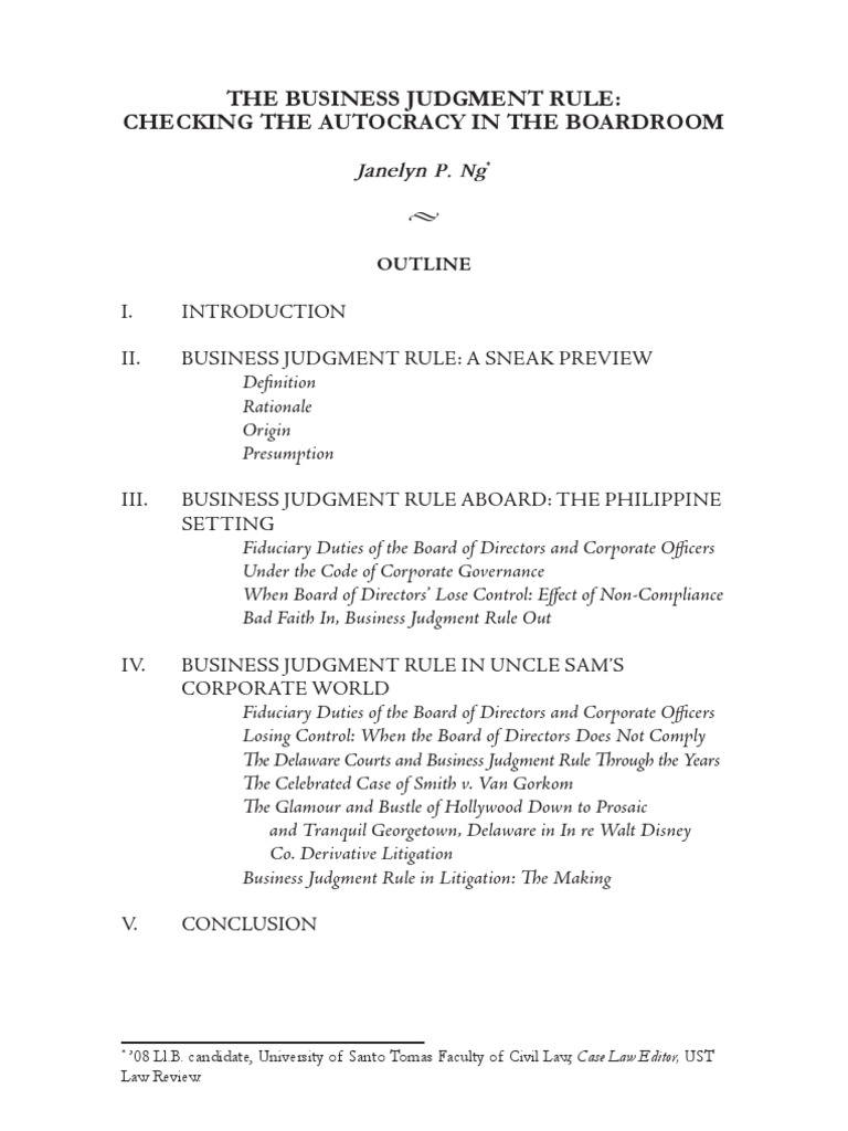 The Business Judgment Rule | PDF | Board Of Directors | Legal Concepts