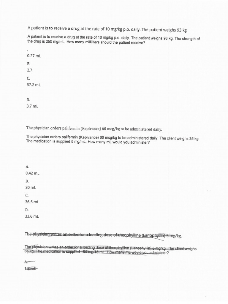 Med Math WS Peds and Weight | PDF