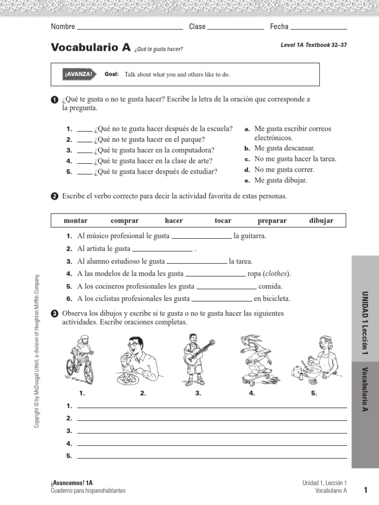 Avancemos Workbook | PDF | Gramática | Mecánica del lenguaje