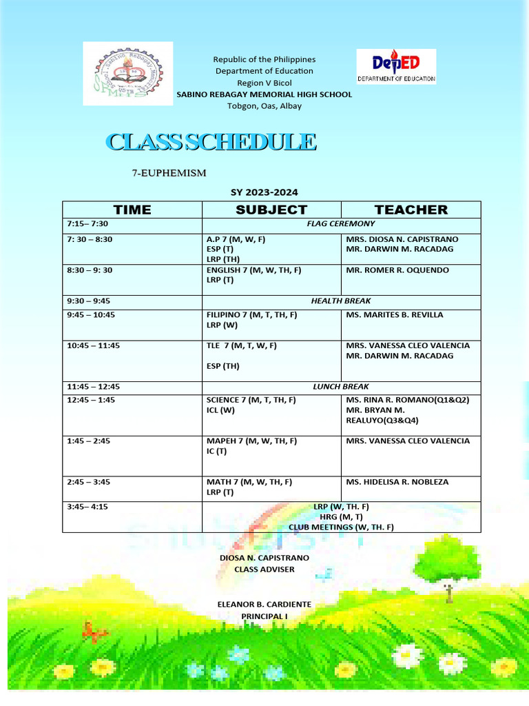 Class Schedule 2023 Final Na | PDF