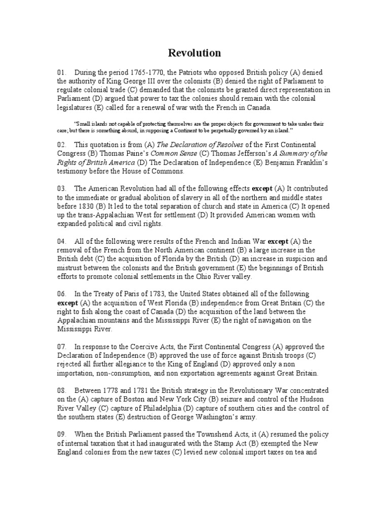 Revolution Questions 1760-1785 | PDF | American Revolution | United ...