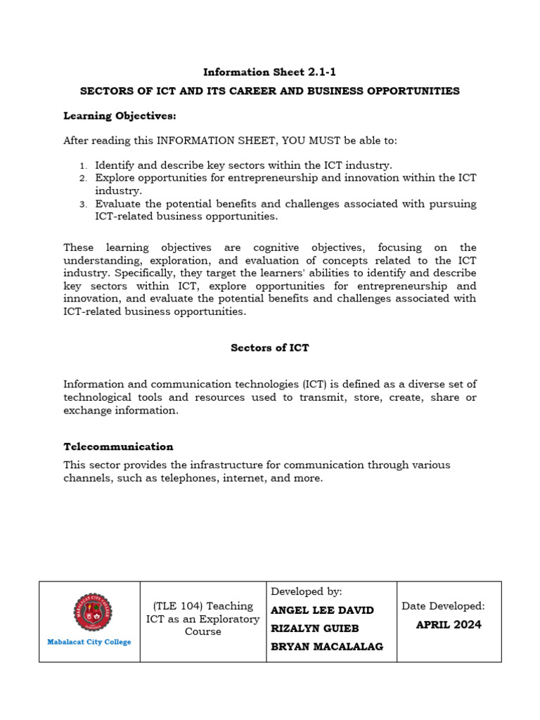 GR1.1 - Sectors of Ict and It's Career and Business Opportunities | PDF | Mobile App ...