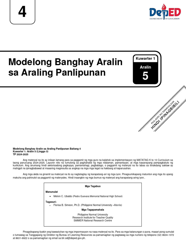 Q1 LE Araling Panlipunan 4 Lesson 5 Week 5 | PDF