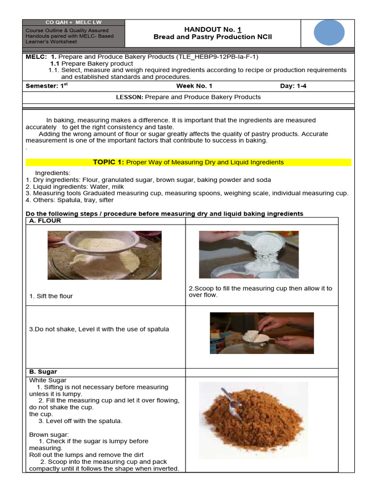 BPPQ1 HandoutWk1 | PDF | Flour | Cakes