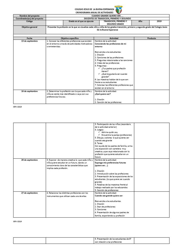 Proyecto Escolar: Profesiones Futuras | PDF