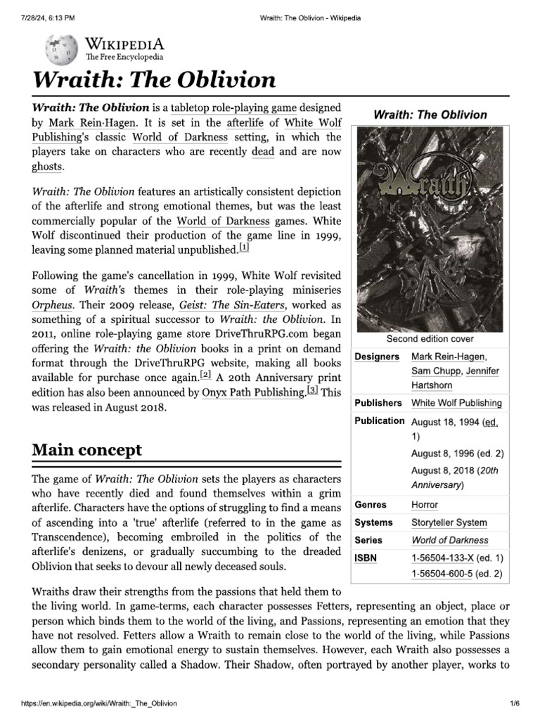 Wikipedia Wraith The Oblivion | PDF