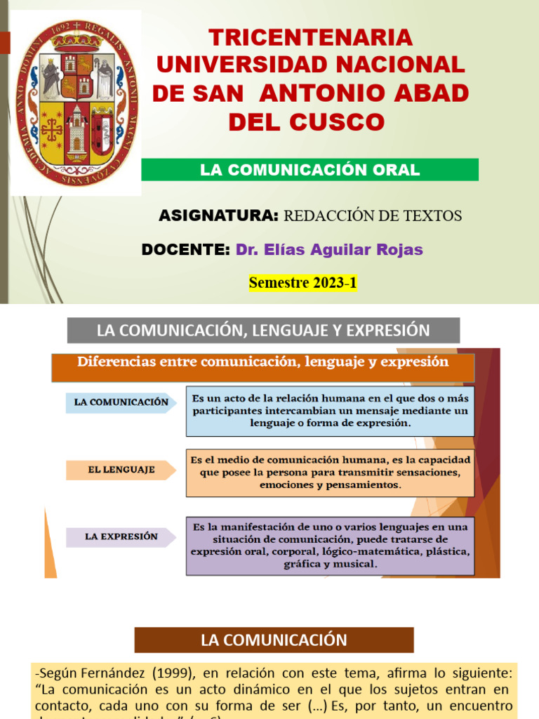 Ppt-Comuncación Oral-Sesión 1 | PDF | Comunicación | Comunicación humana