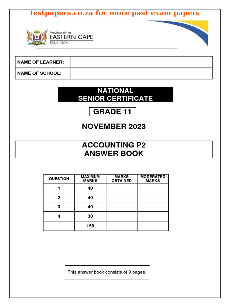 ACCOUNTING P2 GR11 ANSWERBOOK NOV2023 - English | PDF | Debits And ...