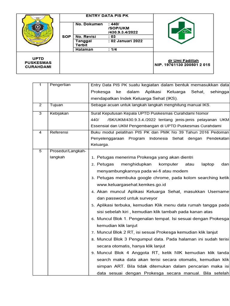 Sop Entry Data Pis PK | PDF