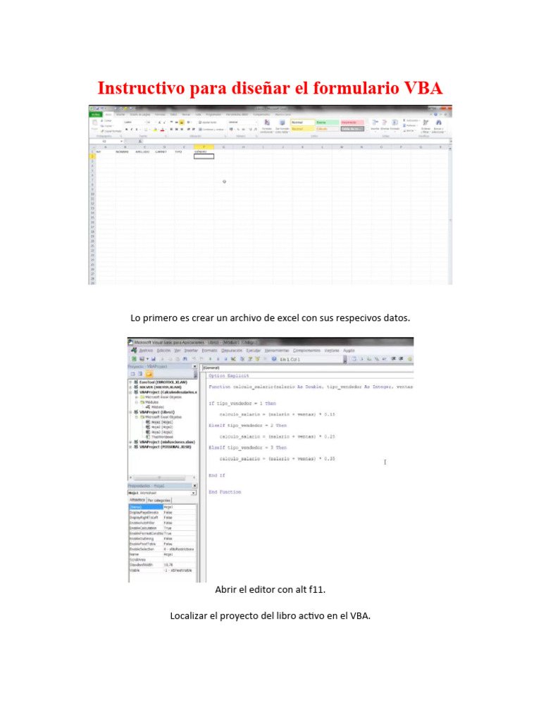 Instructivo para Diseñar El Formulario VBA | PDF | Ventana (informática) | Software