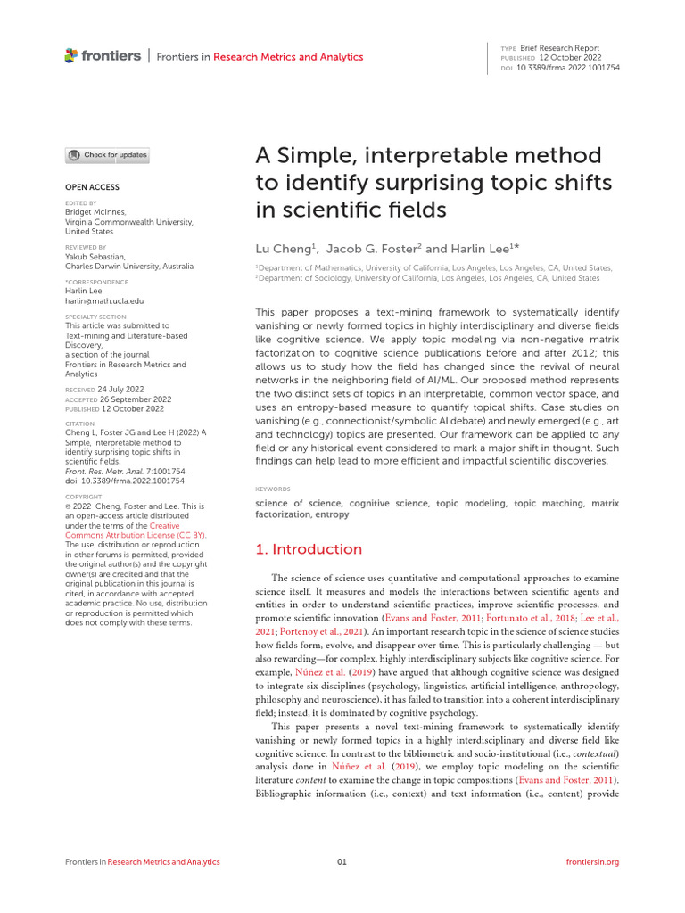 A Simple interpretable method to identify surprising topic shifts in scientific fields ...
